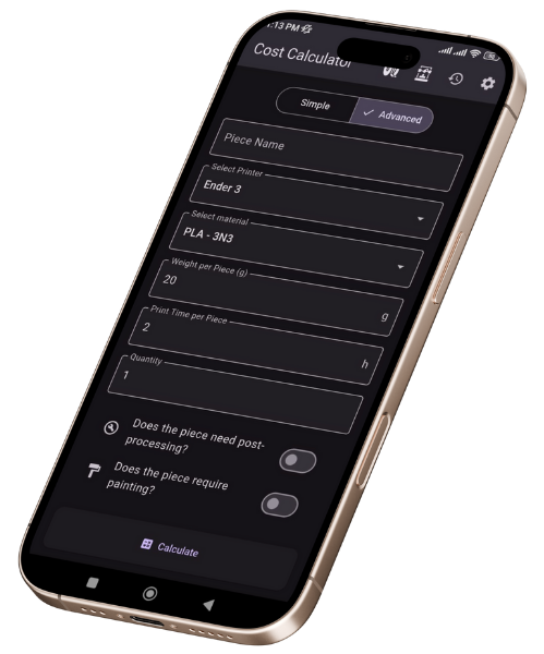 PrintCalc — Calculá el costo real de tus piezas 3D